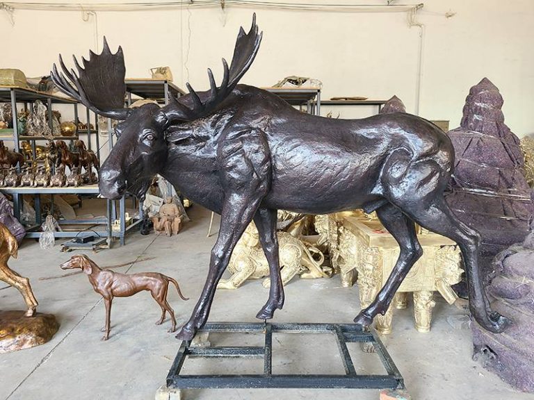 Life Size Moose Bronze Sculptures Animal Outdoor Decor