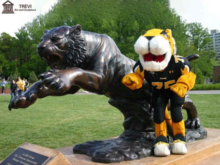 Custom Bronze School Mascot Statues Leaping Tiger Sculpture