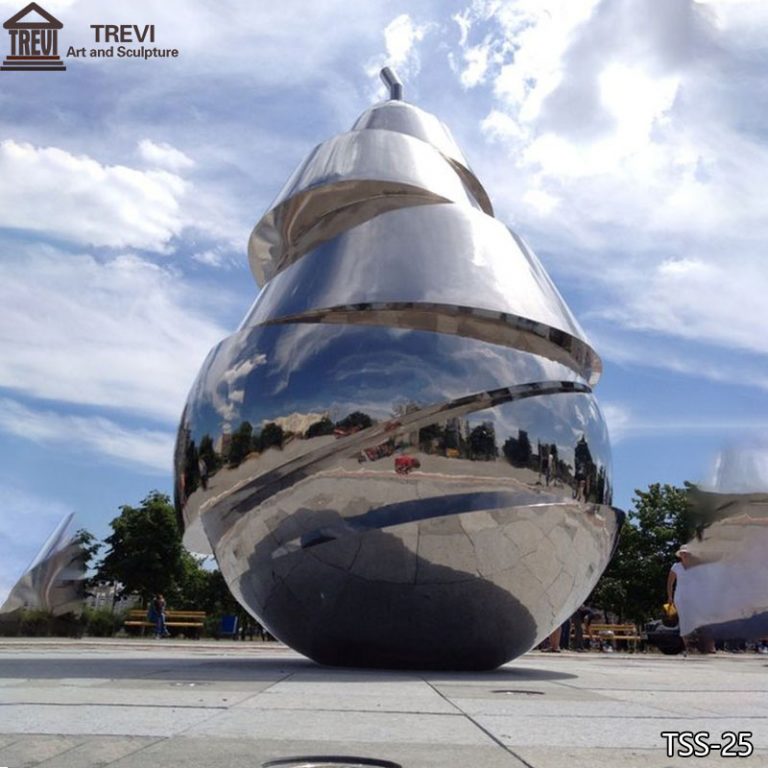 Shiny Pear Reflective Sculpture Large Public Art Installation- Trevi Statue