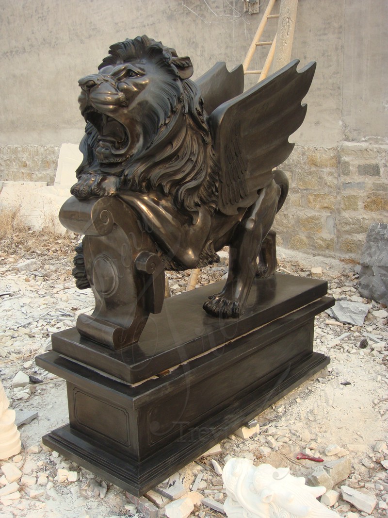 Marble Winged Lion Statue for Front Porch- Trevi Statue