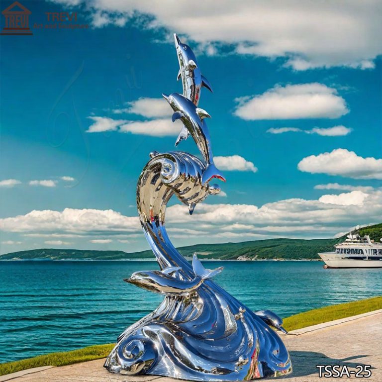 Large Outdoor Stainless Steel Dolphin Sculpture- Trevi Statue