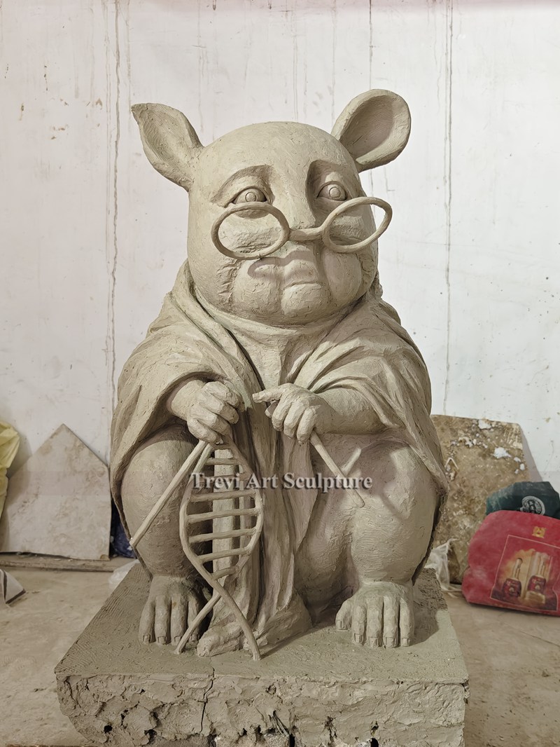 Bronze Laboratory Mouse Statue Knitting a DNA Monument - Trevi Statue